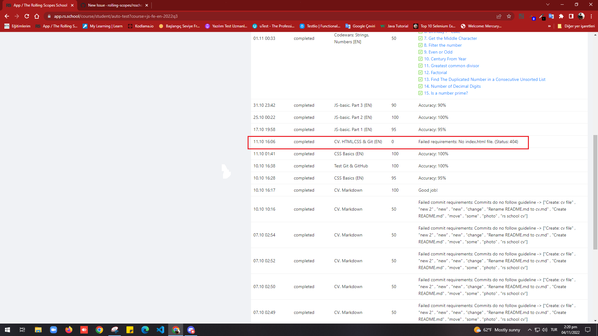 Cvhtml Css And Git En Failed Requirements No Indexhtml File Status 404 · Issue
