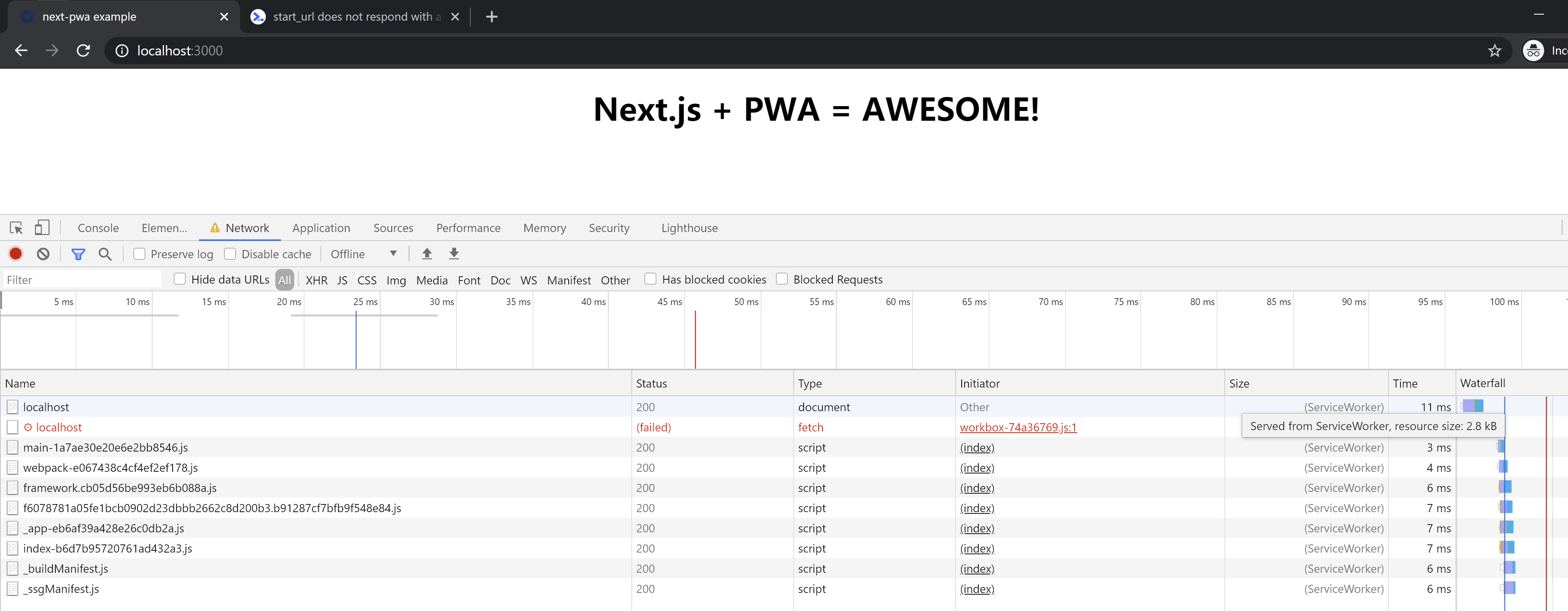 start_url does not respond with a 200 when offline · Issue #107 · shadowwalker/next-pwa · GitHub