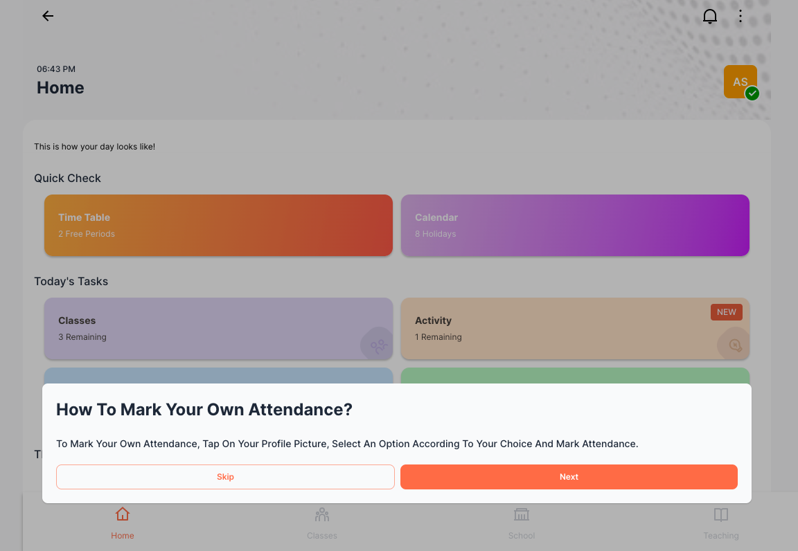 Self Attendance - Information on the home screen · Issue #151 · shiksha-platform/frontend ...