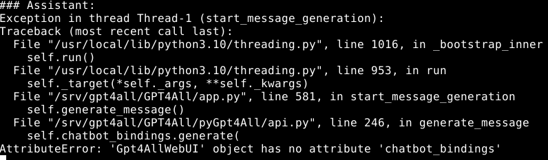 Attributeerror Gpt4allwebui Object Has No Attribute Chatbot Bindings · Issue 183