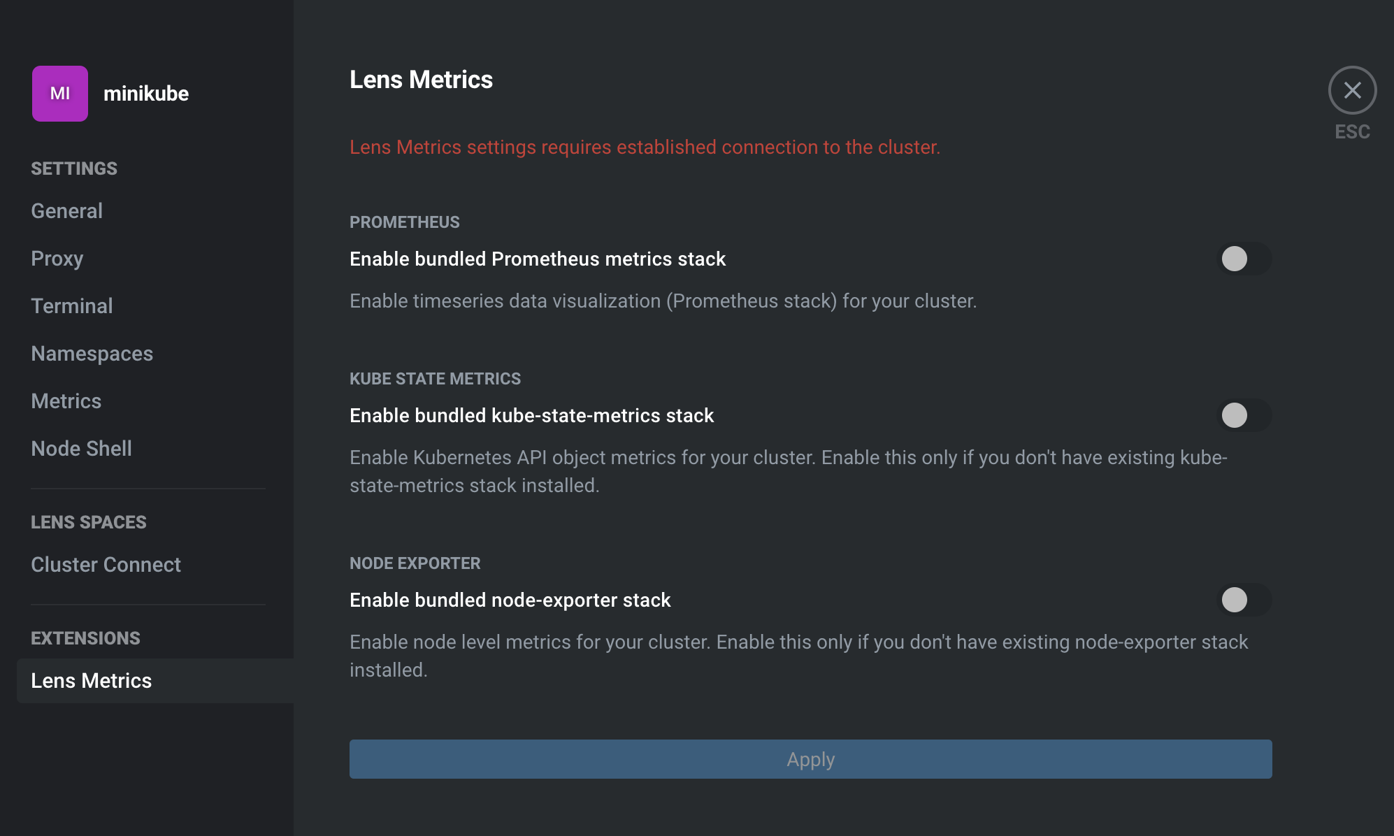 Unable To Switch On Metrics In Connected Cluster · Issue 3370 