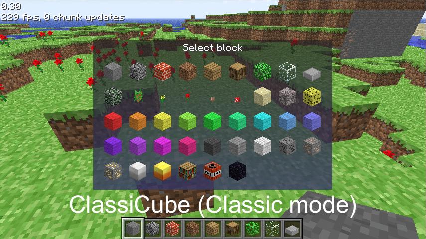 Select Block menu does not match the original Minecraft Classic · Issue ...