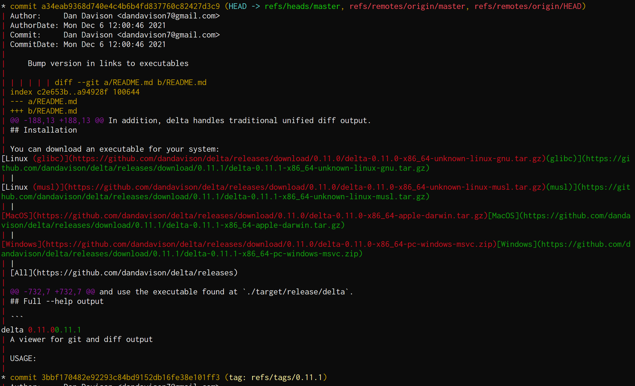 🐛 git-log --graph --color-words output is manged · Issue #828 · dandavison/delta · GitHub