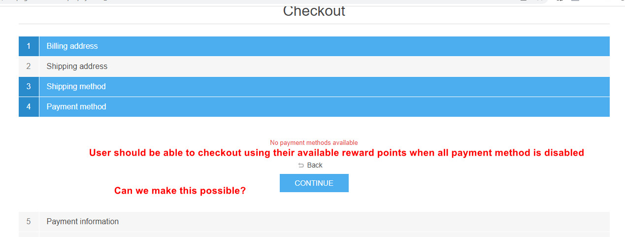 Can we enable the reward points on checkout payment method when all the payment methods are ...