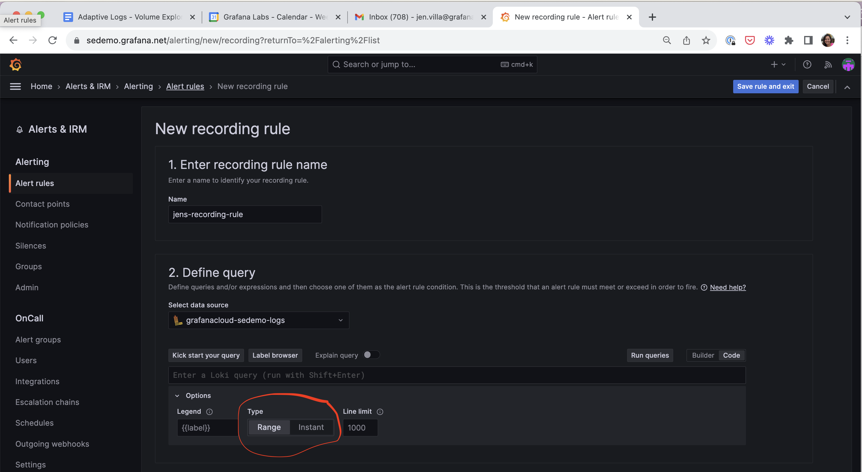 UI for creating Mimir-managed and Loki-managed recording rules should ...
