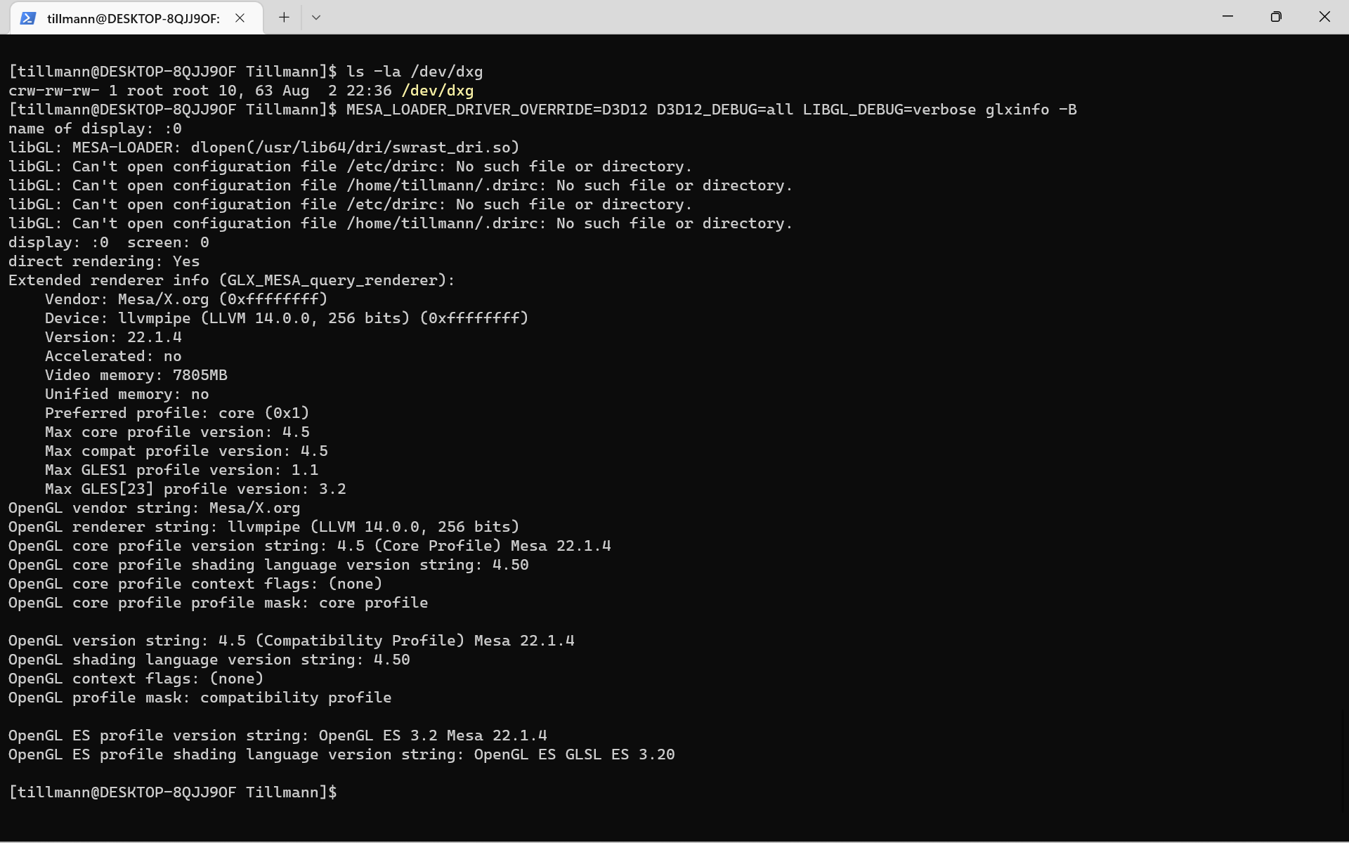 No OpenGL hardware acceleration in WSL2 for Tigerlake · Issue #8664 · microsoft/WSL · GitHub