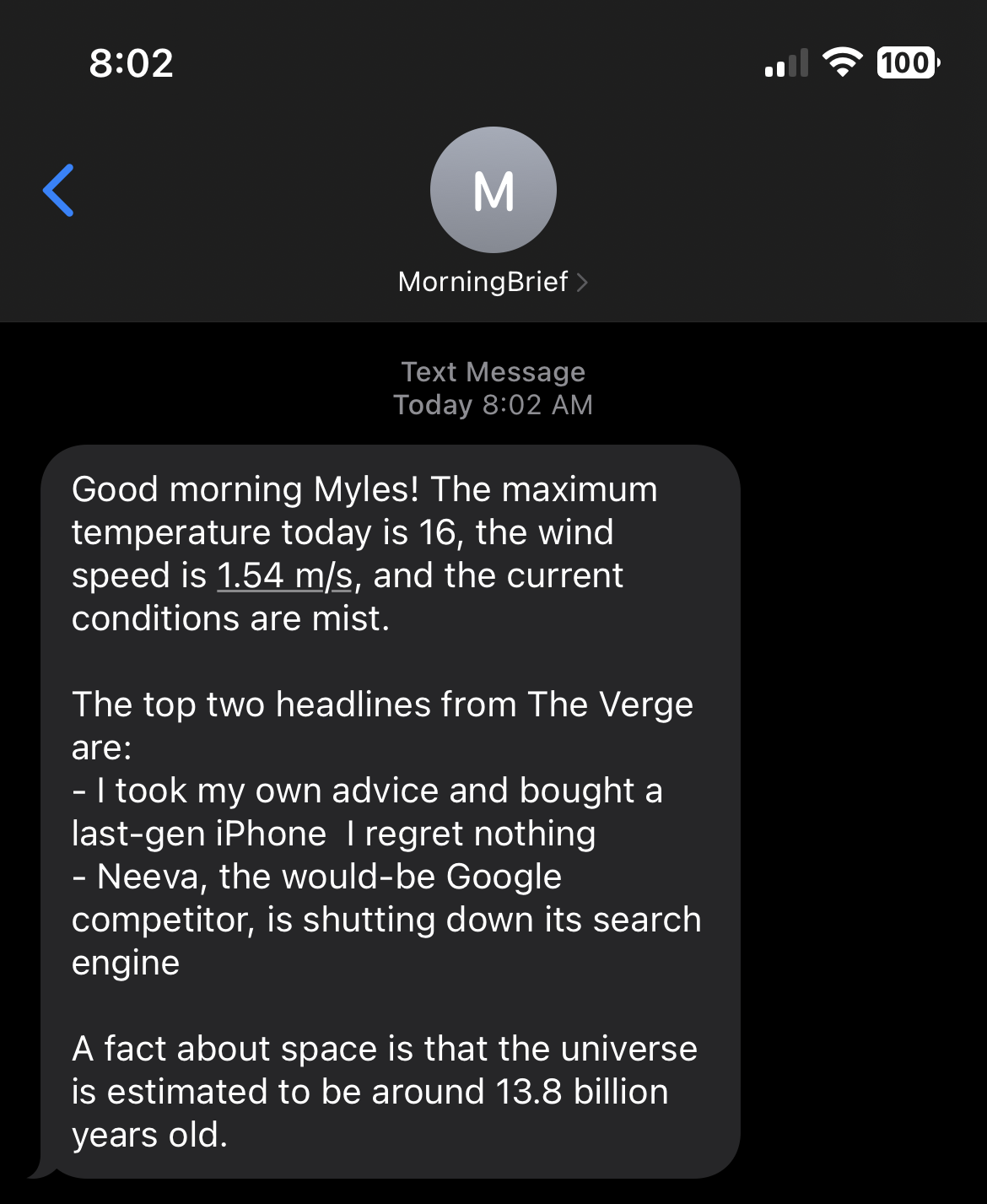 GitHub - MylesJP/Morning-Brief: Hackathon project that sends a daily AI-synthesized text message ...