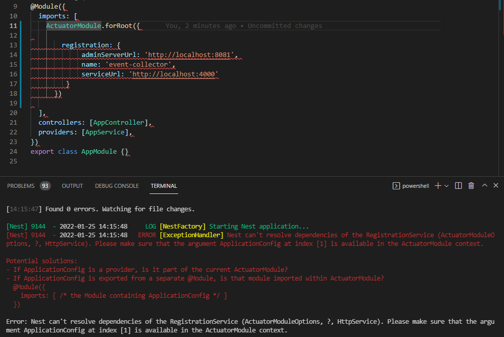 Nest can't resolve dependencies of the RegistrationService · Issue #428 · LaSylv/nestjs-actuator ...