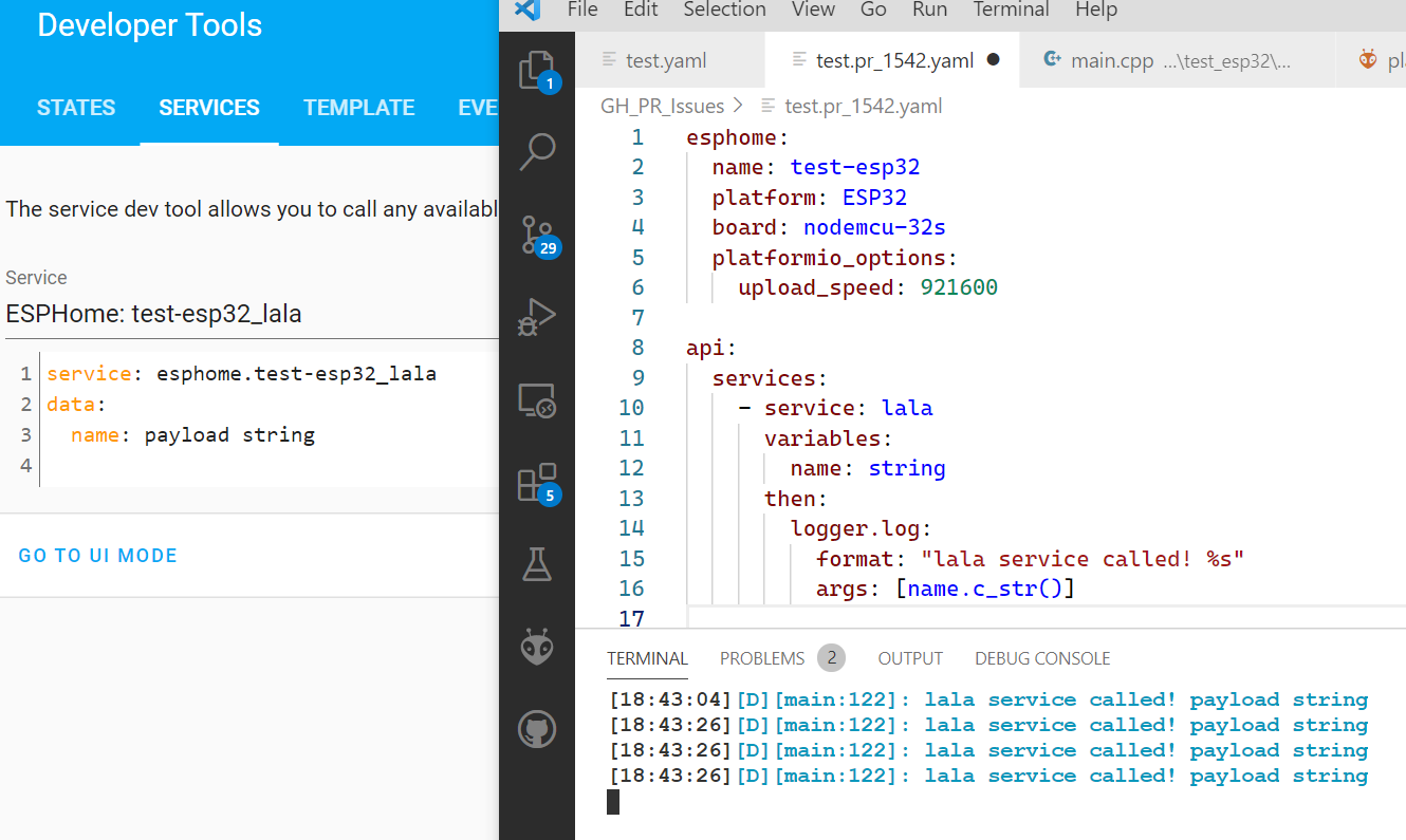 ESPHome uses hyphens from its device name in user defined services for HA which causes errors ...