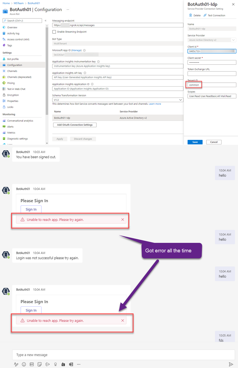 46.teams-auth sample got 401 unauthorized when used the latest Azure ...