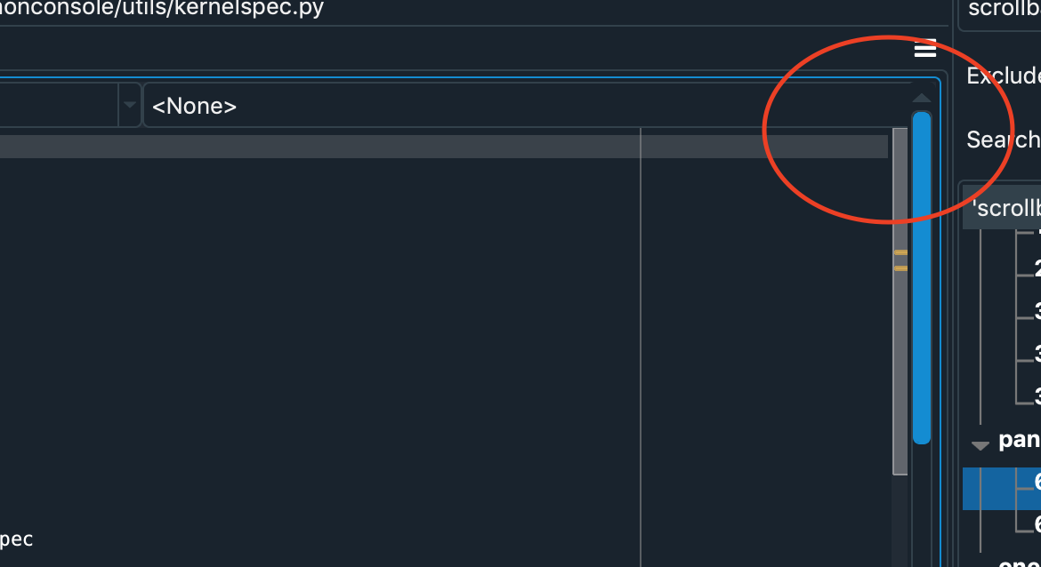 Editor scrollbar covers class and function selector; console scrollbar ...
