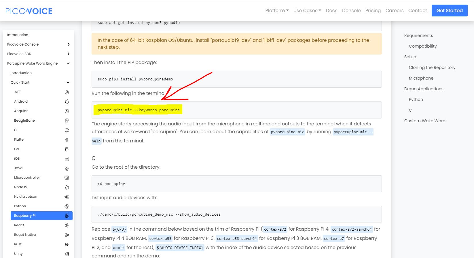 Picovoice Documentation Issue (/docs/quick-start/porcupine-raspberrypi/) · Issue #500 ...