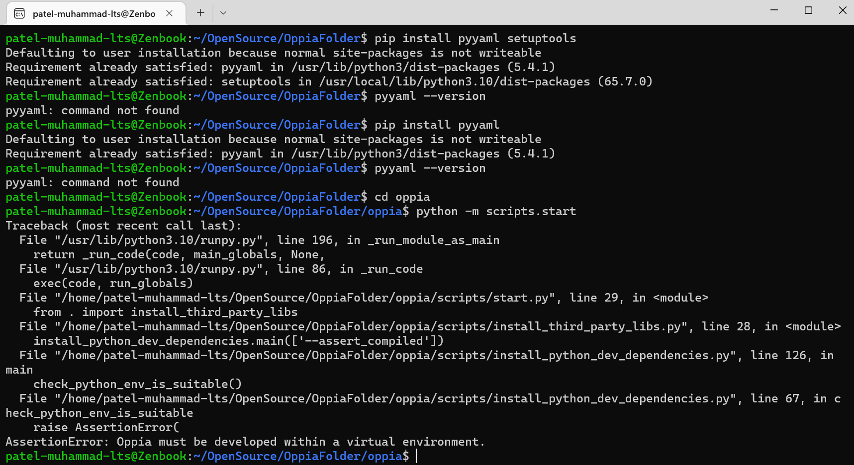 [BUG]: Virtual environment is not starting. · Issue #16949 · oppia/oppia · GitHub