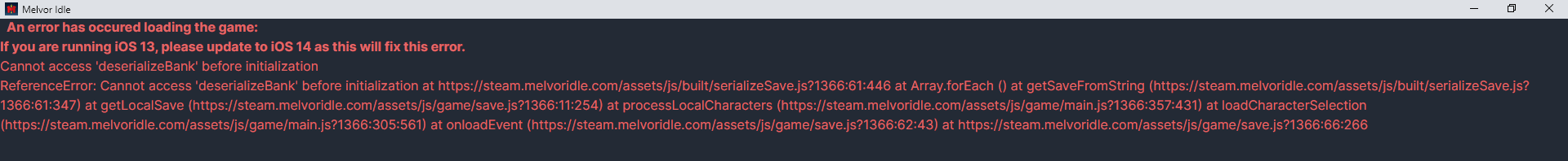 [Bug]: Error Launching Game · Issue #1930 · MelvorIdle/melvoridle.github.io · GitHub