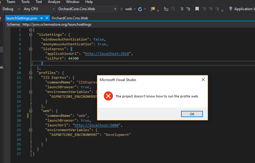 Cannot Run Web Profile From Within Vs2017 · Issue 1750 · Orchardcmsorchardcore · Github 8474