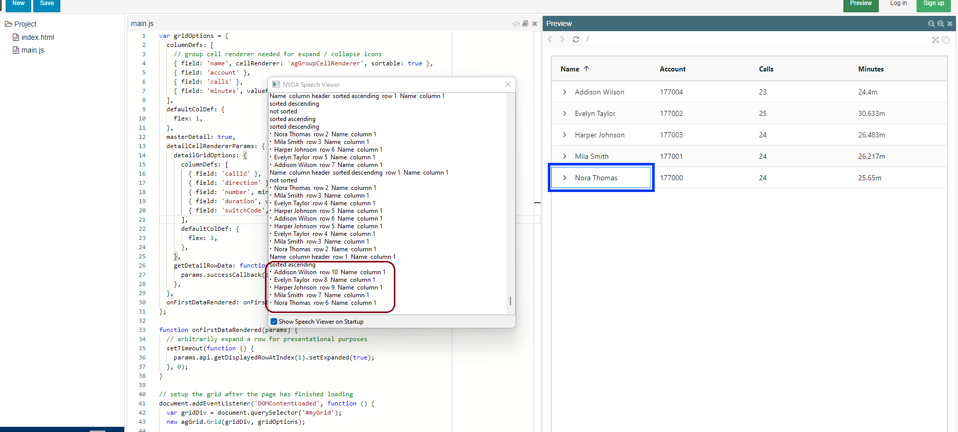 [Accessibility][Master details][Screen reader] row number is not narrated correctly by NVDA ...