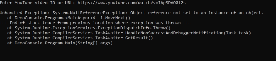 Exception Unhandled · Issue #234 · Tyrrrz/YoutubeExplode · GitHub