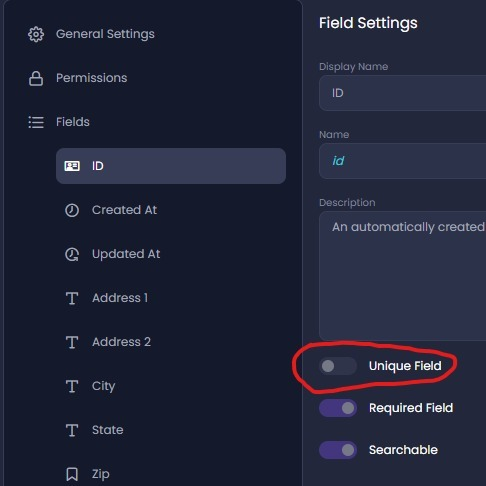 🐛 Bug Report: UX Minor Bug | the "Unique Field" toggle is off on the automated "ID" Field ...