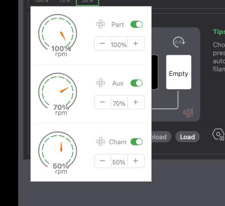 To change chamber fan percentage i need to open and the panel many ...