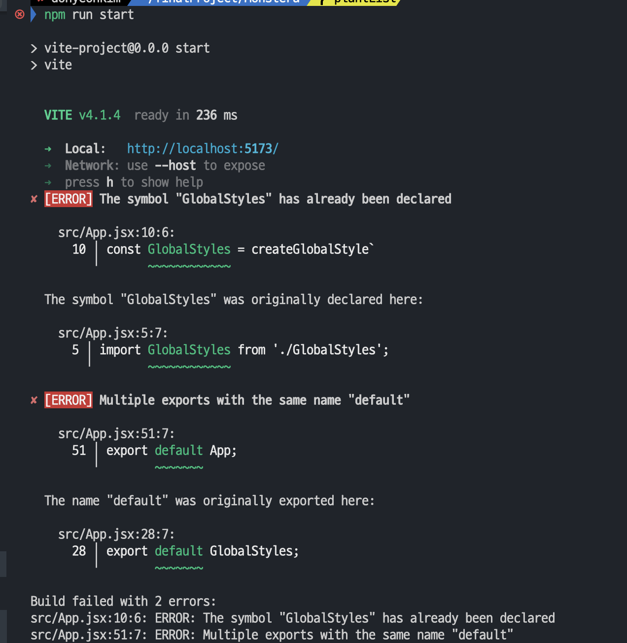 🐞 [2023.03.21] App.jsx에서 export default 가 중복으로 선언되었습니다. #37 · Issue #37 · Lab20-Mosobamboo ...