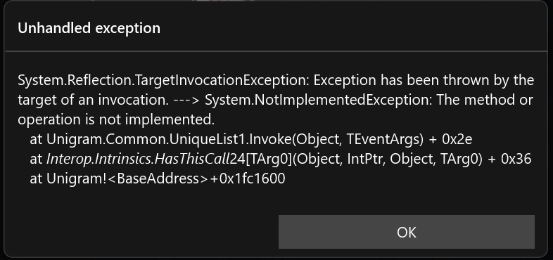 Unhandled exception at sending file · Issue #1491 · UnigramDev/Unigram · GitHub