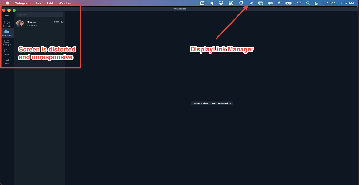 Telegram is unresponsive after upgrade to Mac OS X Big Sur + DisplayLink External Monitor ...