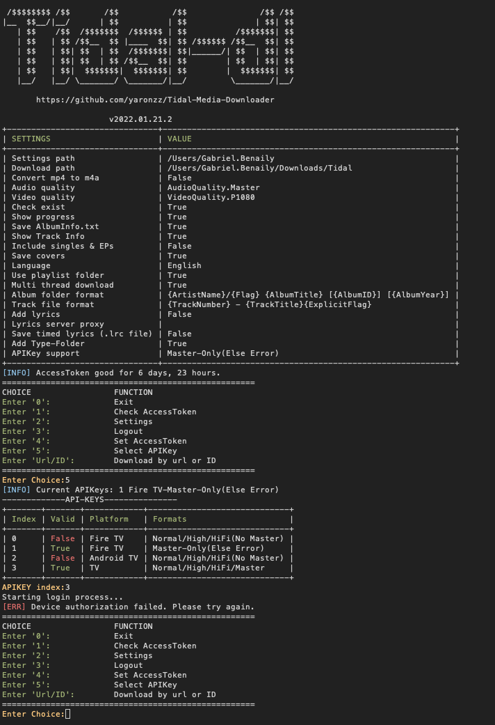 [BUG] Device Authorization Failed · Issue #833 · yaronzz/Tidal-Media-Downloader · GitHub