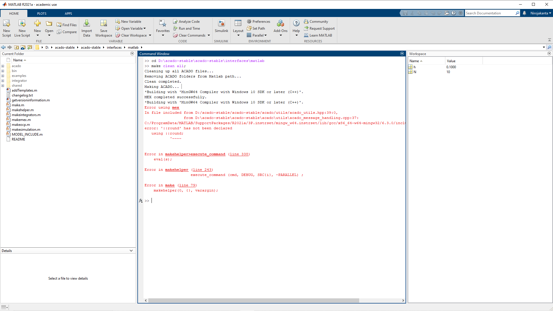 Unable To Interface With Matlab · Issue 294 · Acado Acado · Github