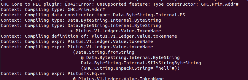 ```tokenName``` fuinction used to make ```TokenName``` values throws ```GHC Core to PLC plugin ...