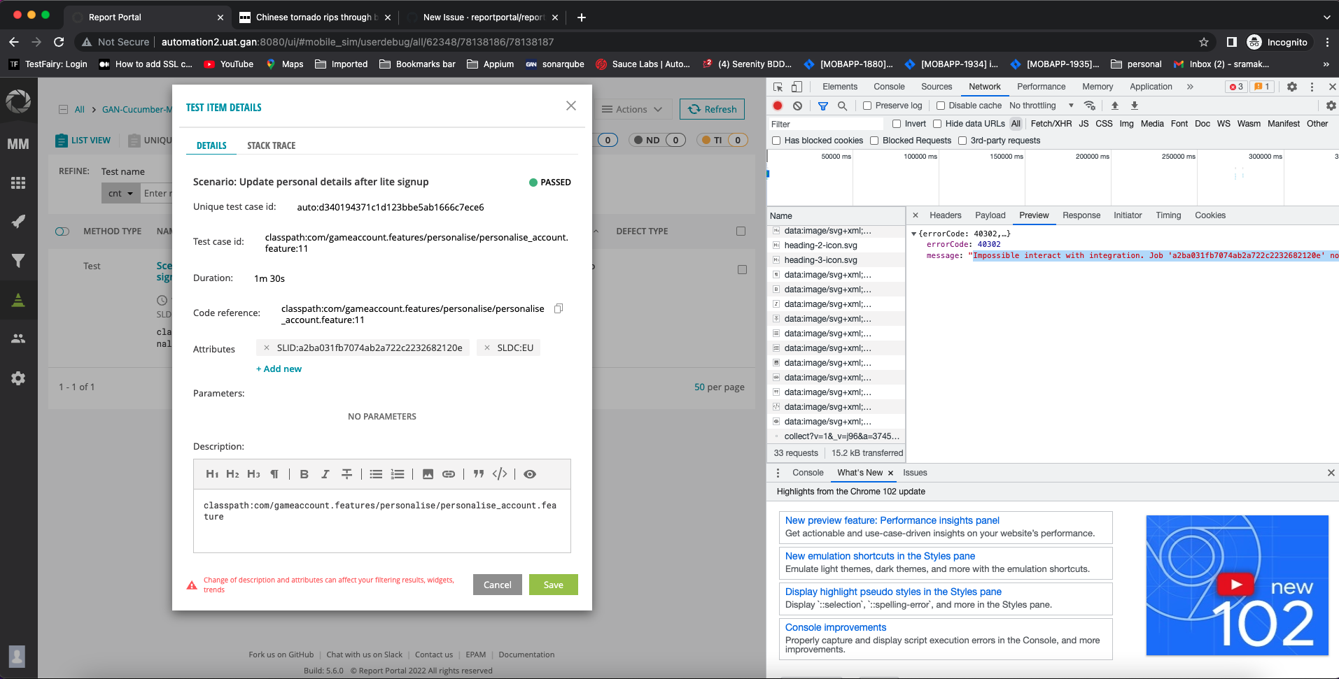 Saucelab integration plugin in report portal not working Error: Impossible interact with ...