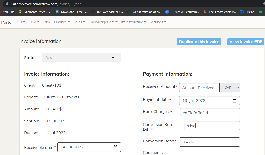 Bank Charges, Conversion Rate, Conversion Rate Diff fields is accepting ...
