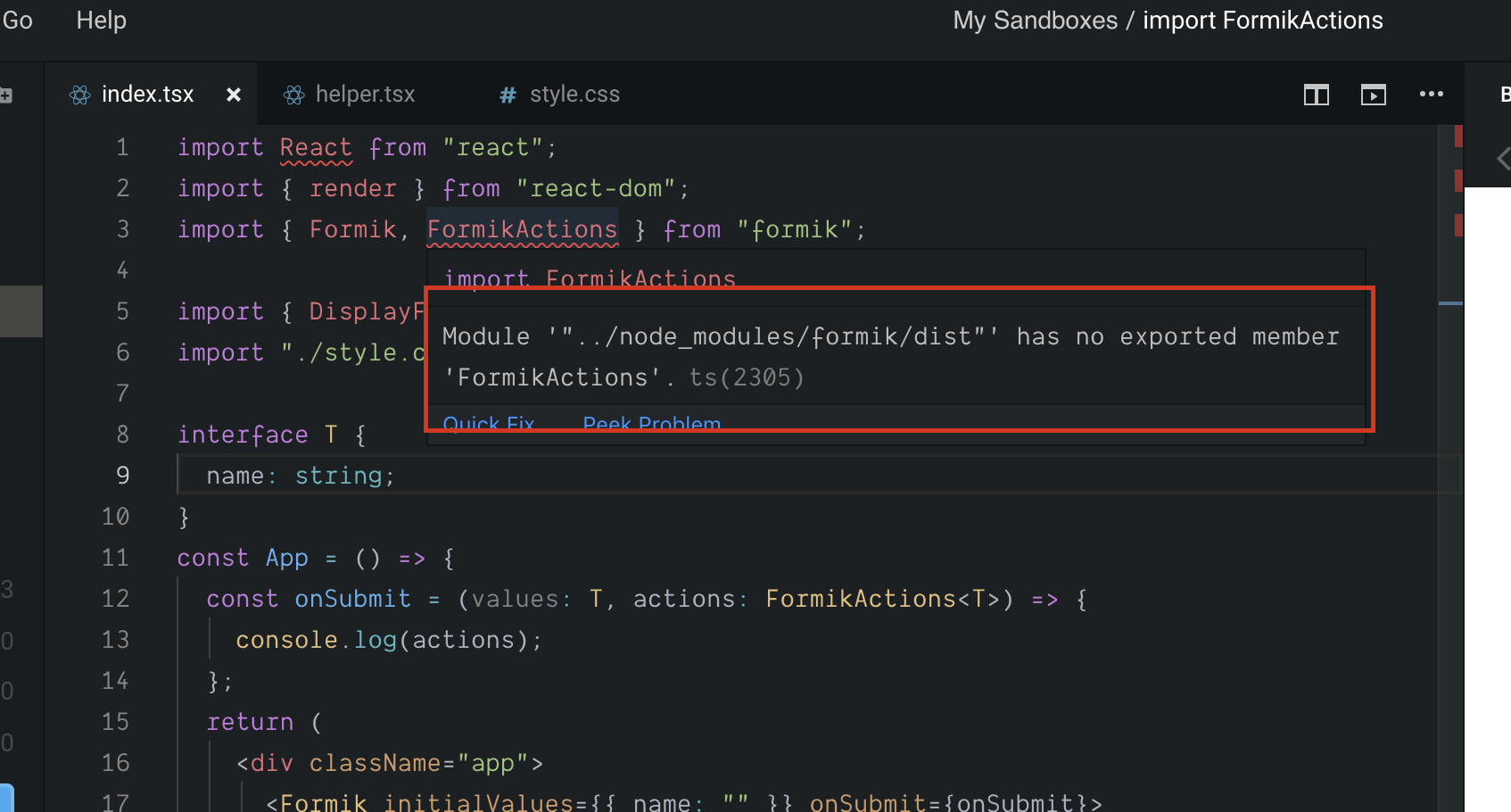 Can't import FormikActions after v2 upgrade · Issue #1947 · jaredpalmer/formik · GitHub