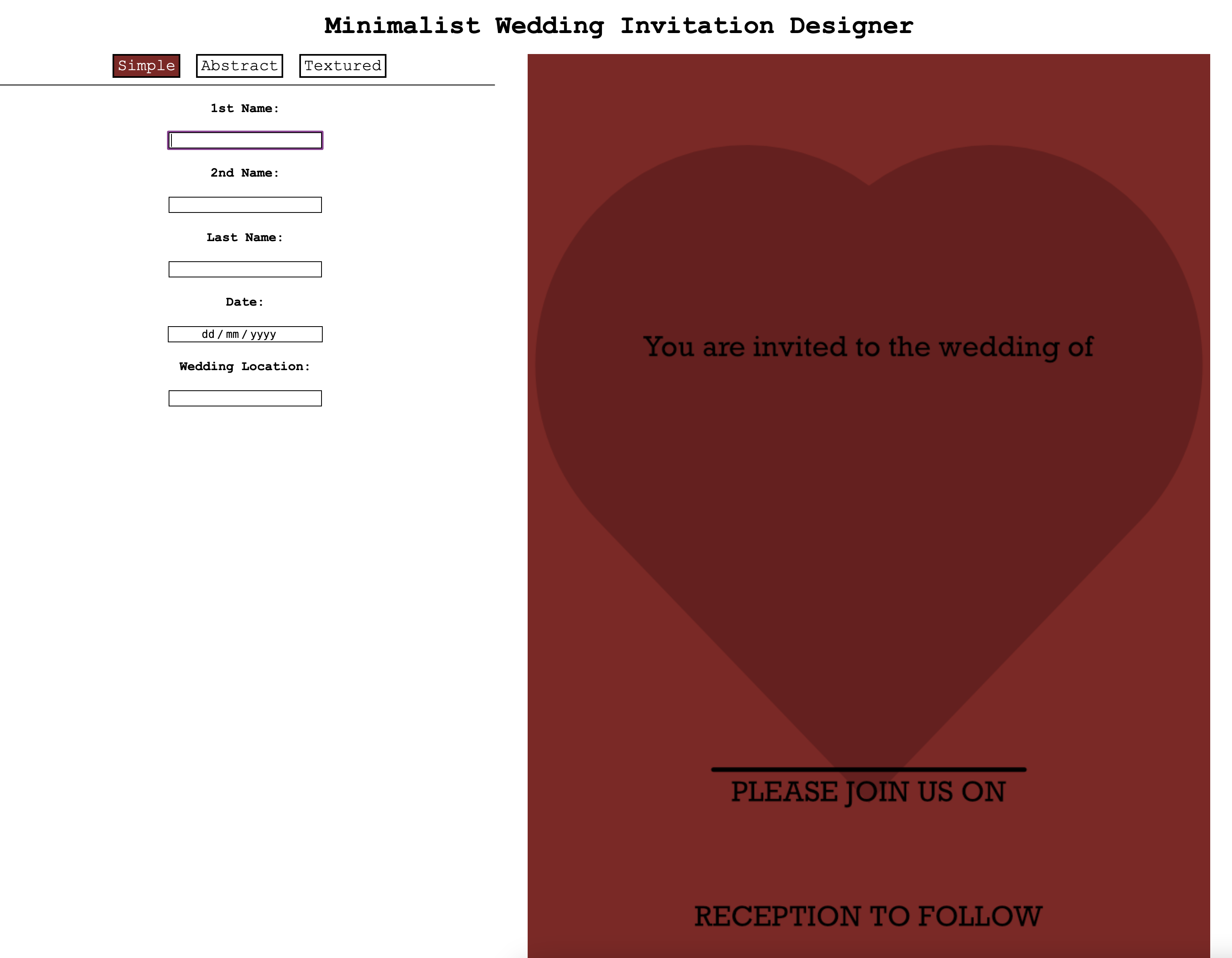 GitHub - jethrosweb/weddingInvitationDesigner: Live wedding invitation designer (for print ...