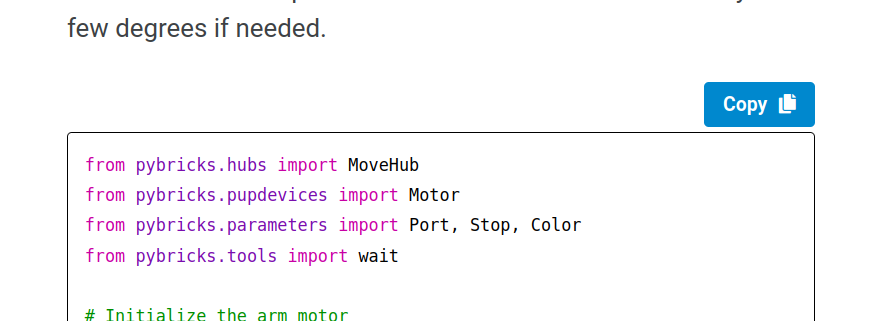 Add Copy Button To Each Example · Issue 843 · Pybricks Support · Github