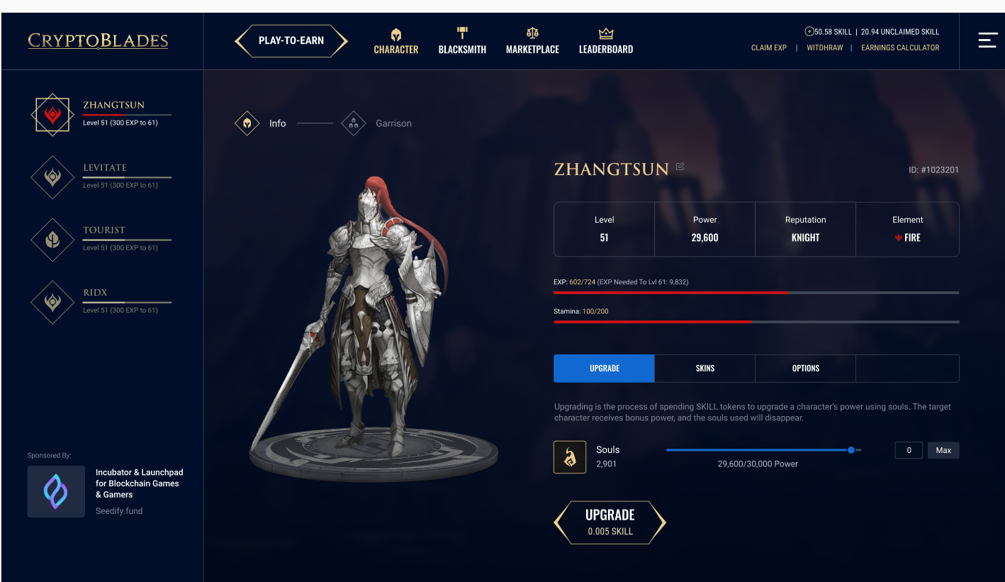 new-game-ui : Character switching + Plaza + Upgrade/skins/options ...
