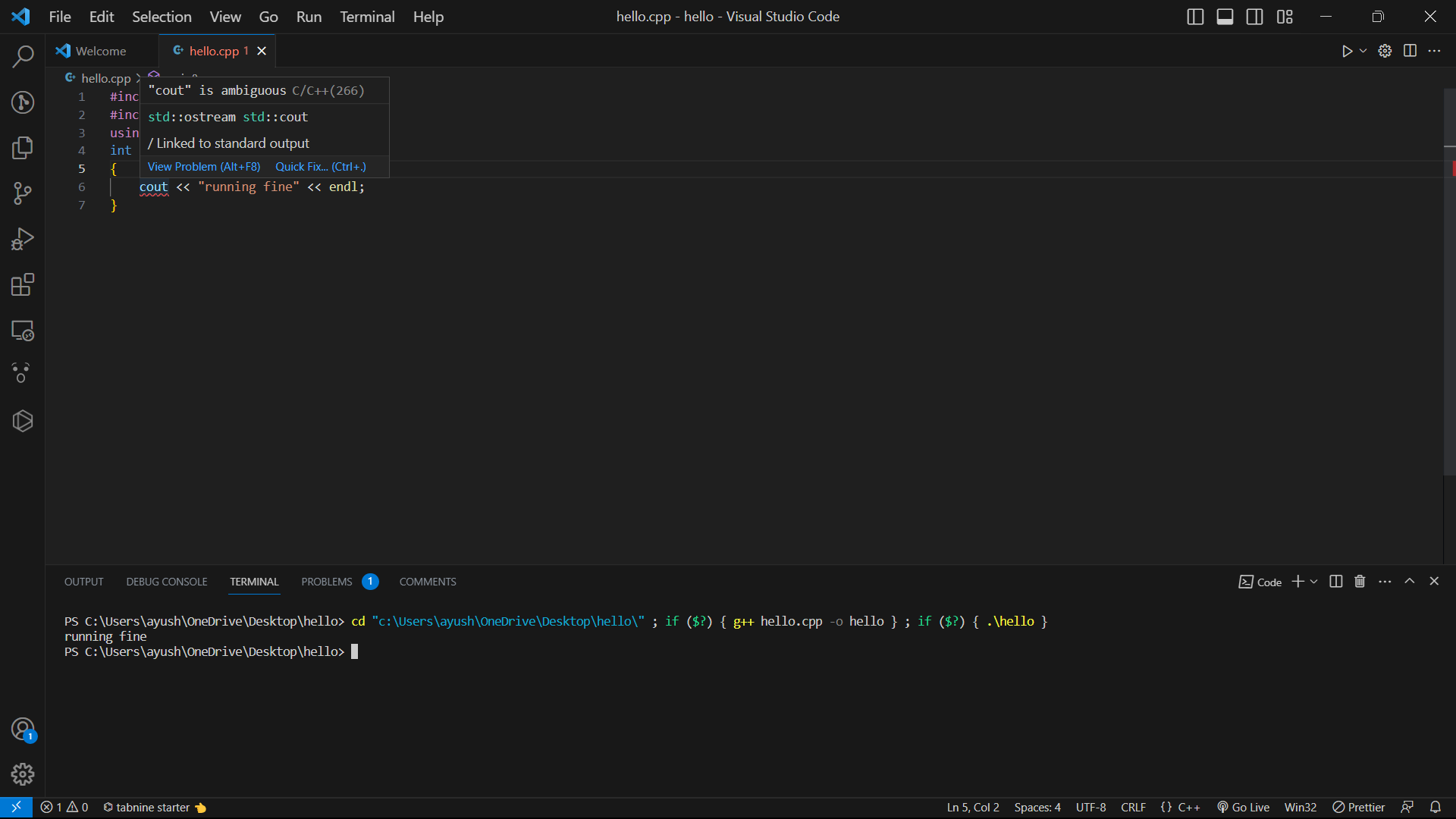 Showing error:- "cin" & "cout" are ambiguous · Issue #183857 · microsoft/vscode · GitHub
