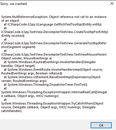 Crash popup when hovering unresolved field/method (IL View) · Issue #2770 · icsharpcode/ILSpy ...