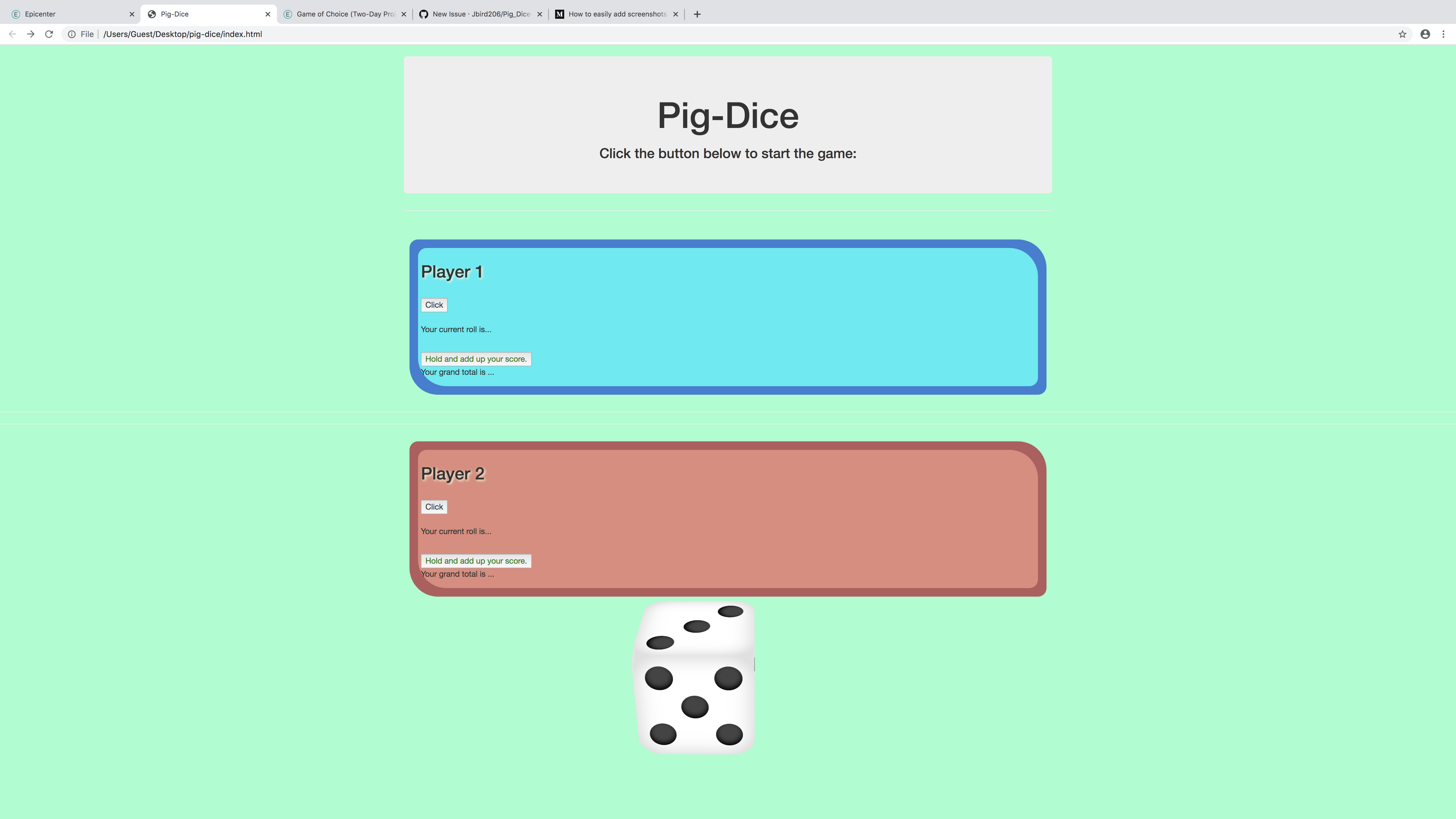 GitHub - Jbird206/Pig_Dice-Game: A game where 2 players roll a die ...