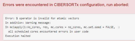CIBERSORTx group-mode : Error: $ operator is invalid for atomic vectors ...