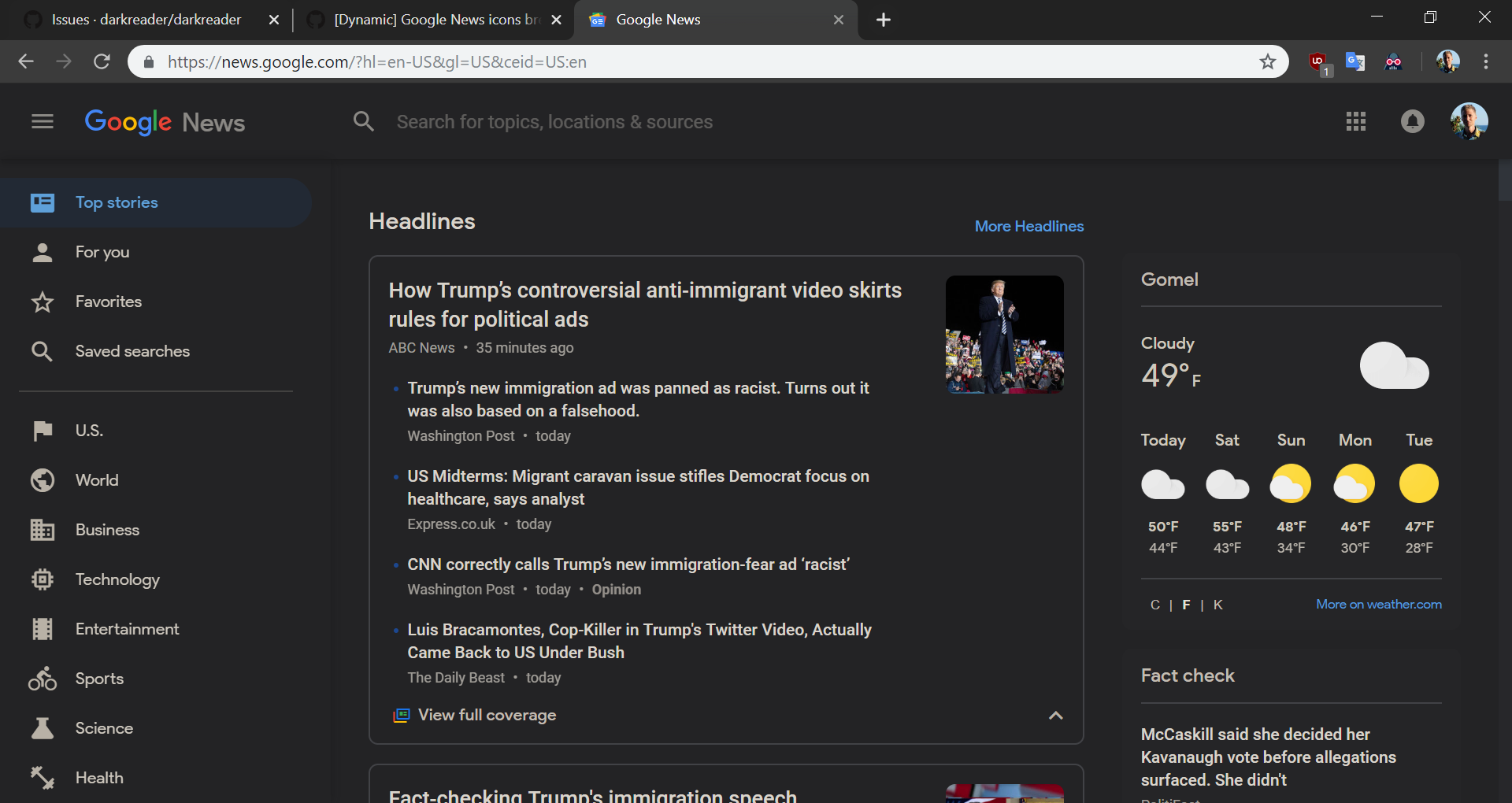 [Dynamic] Google News icons breaking and showing alt text · Issue #573 · darkreader/darkreader ...