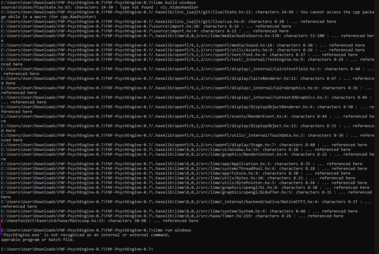 'PsychEngine.exe' is not recognized as an internal or external command, operable program or ...