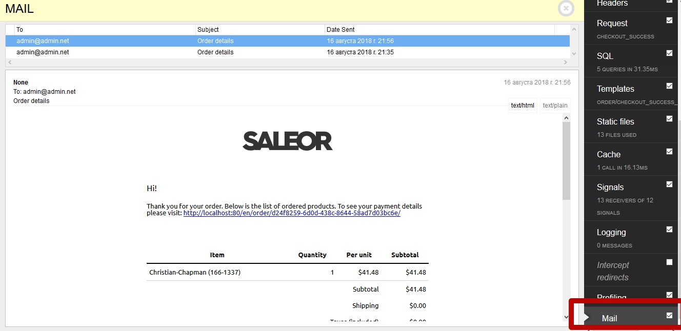 [Debug][Cosmetics] Add Django Debug Toolbar - Mail Panel · Issue #2610 · saleor/saleor · GitHub