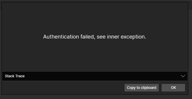 [Bug] When the authentication fails, the stacktrace window overlays the buttons · Issue #75 ...