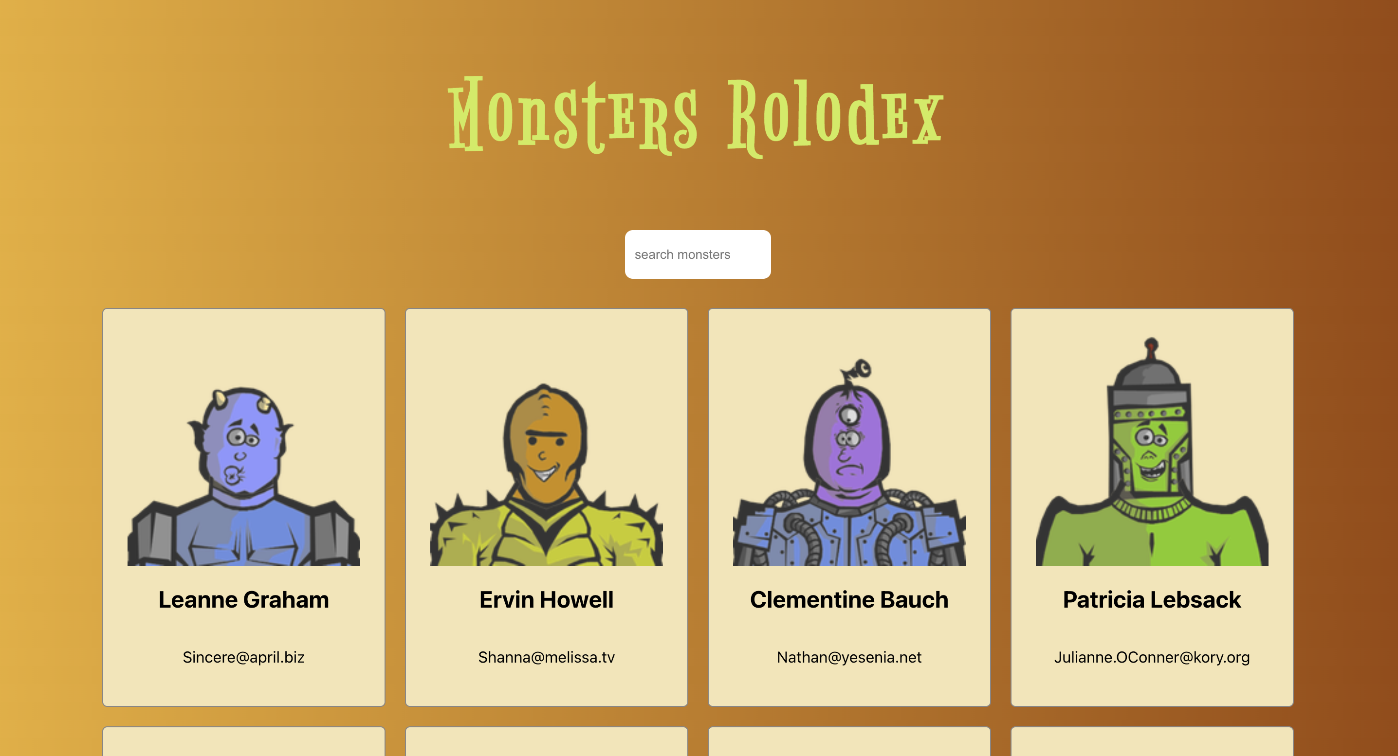 GitHub - aniyahmb99/monsters-rolodex: React Monster App