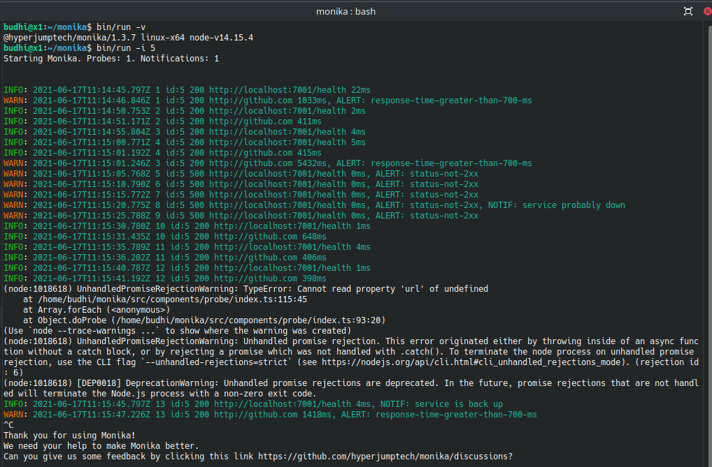 Exception when probe returns from Incident · Issue #230 · hyperjumptech/monika · GitHub