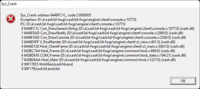Краш после появления титра "Half-Life" на карте c0a0, в случае ...