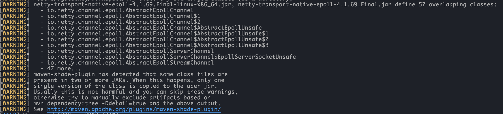 Maven build issues with 4.1.69-Final (Shaded Plugin) - overlapping ...