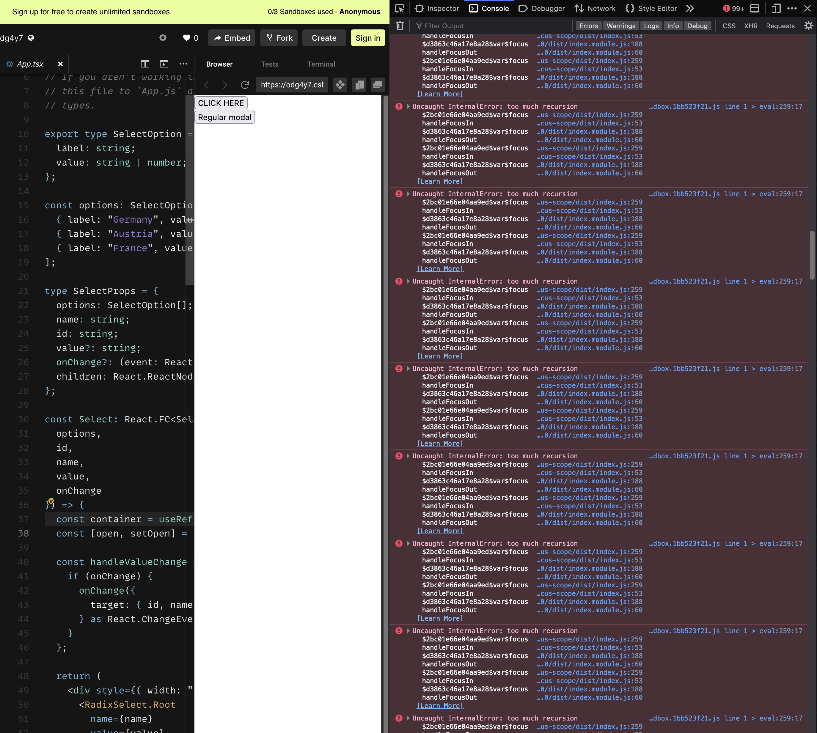 Select inside Dialog: "Uncaught InternalError: too much recursion" · Issue #1681 · radix-ui ...
