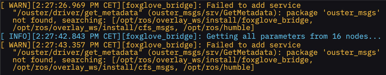 [ROS2] Custom types and parameters fail · Issue #164 · foxglove/ros-foxglove-bridge · GitHub