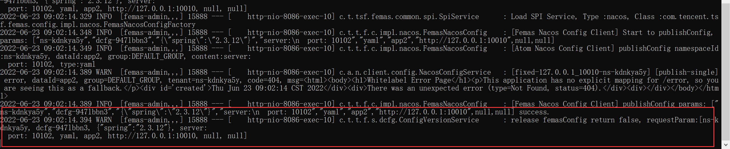 namespace(eureka) 配置文件发布失败 · Issue #167 · TencentFemas/femas · GitHub